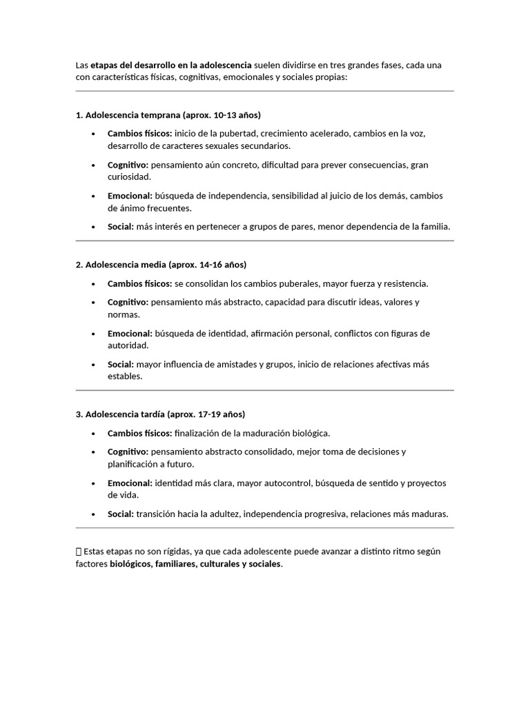 Etapas Del Desarrollo en La Adolescencia | PDF | Adolescencia | Pubertad