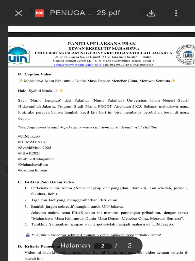 Penugasan MABA UIN Jakarta 2025 - Google Drive | PDF