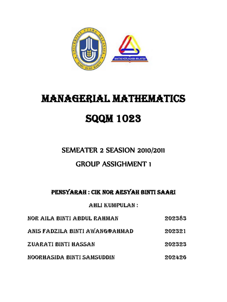 Managerial Mathematics Group Assignment | PDF | Science & Mathematics