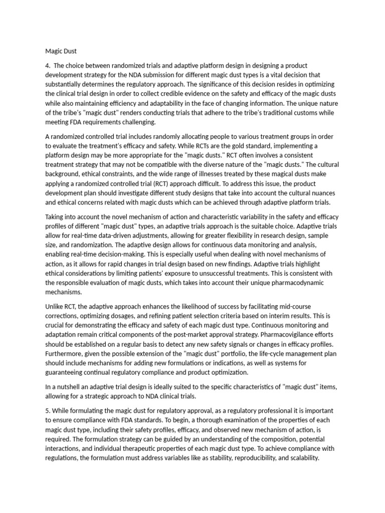 Adaptive Trial Design for Magic Dust NDA | PDF | Randomized Controlled ...