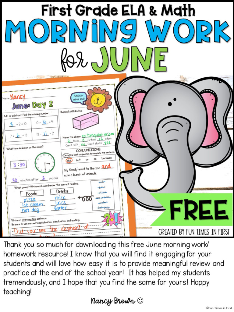 JuneMorningWorkforFirstGradePrintableEndofYearReviewFREE 1 | PDF