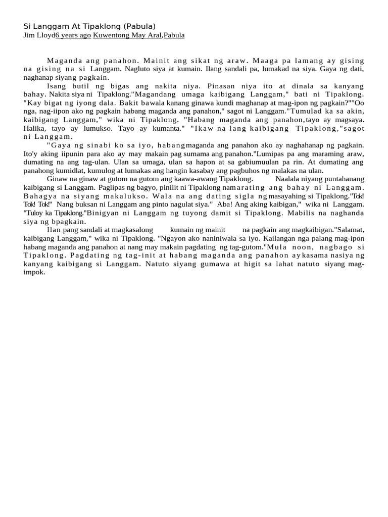 Si Langgam at Tipaklong | PDF
