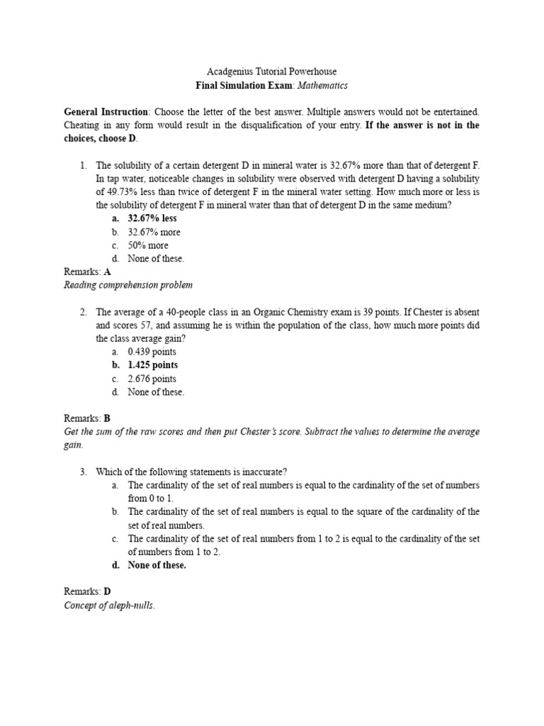 Final Mathematics Exam Simulation | PDF | Trigonometric Functions ...