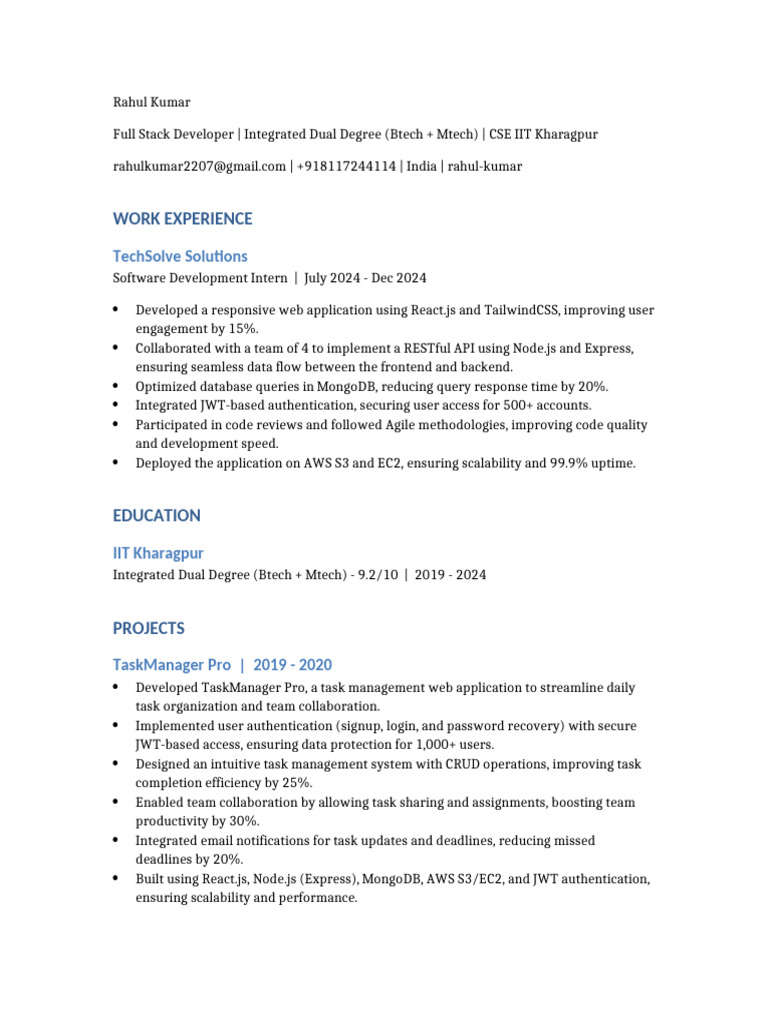 Rahul Kumar Resume Template Styled | PDF