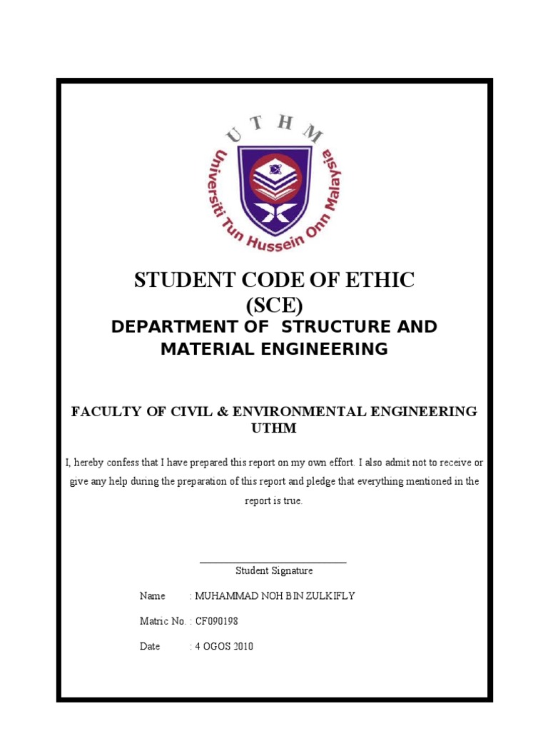 Student Code of Ethics - UTHM | PDF