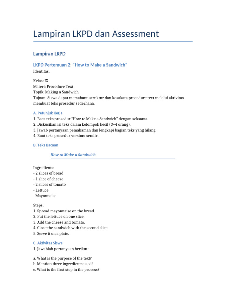 LKPD Dan Assessment Procedure Text | PDF