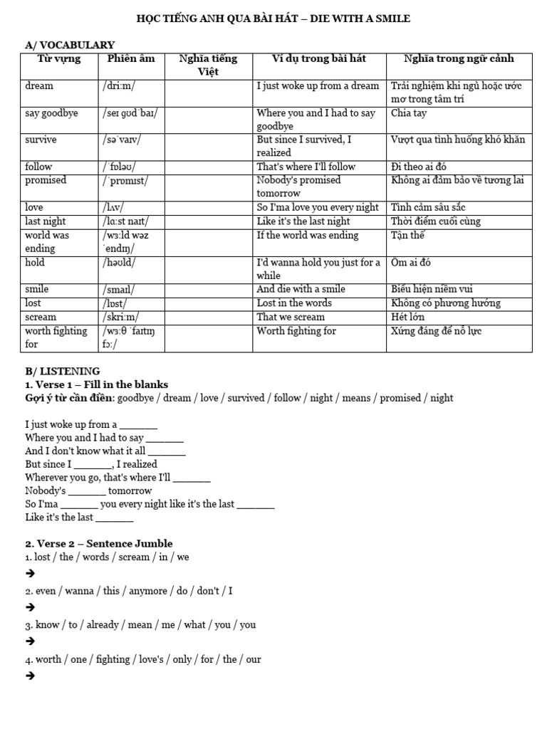 Die With A Smile Lesson | PDF