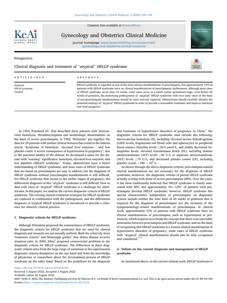 Atypical HELLP Syndrome: Diagnosis & Treatment | PDF | Blood | Medicine