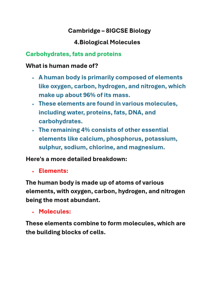 8 IGCSE Biology Biological Molecules Notes To Students | PDF | Dna ...