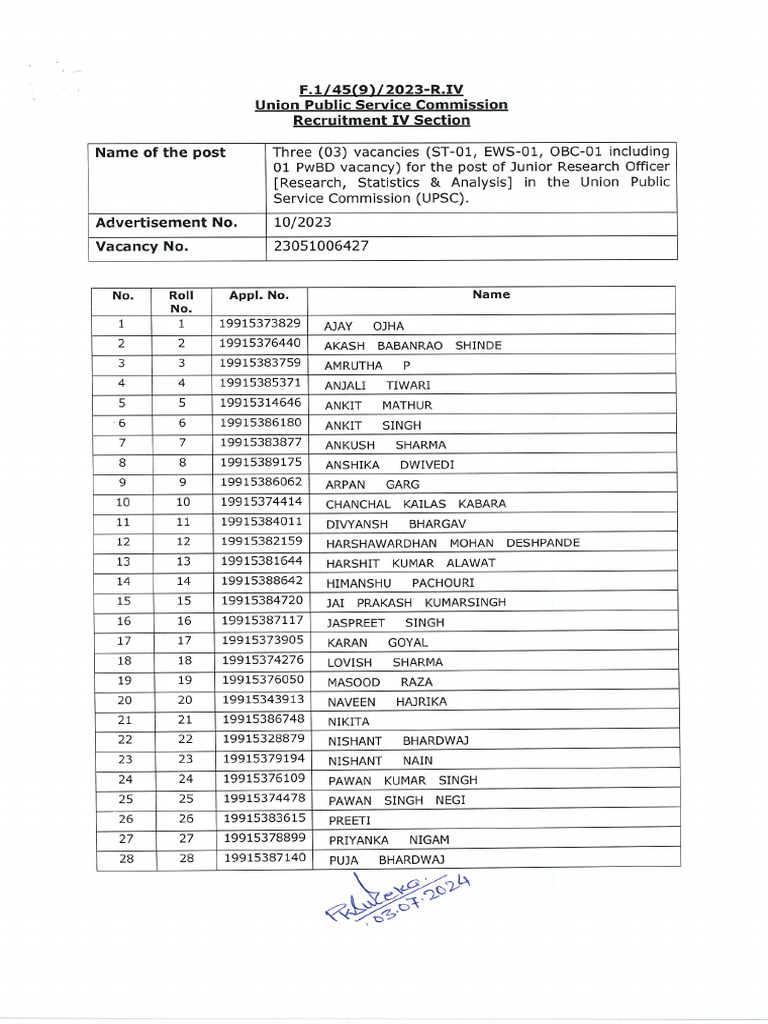 Alist 03 JnrRsrchOfcrRSA UPSC Engl 040724 | PDF