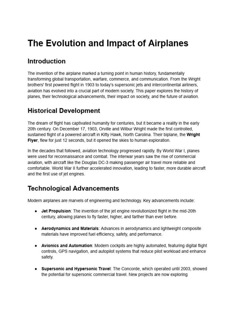 The Evolution and Impact of Airplanes | PDF | Aviation | Airplane