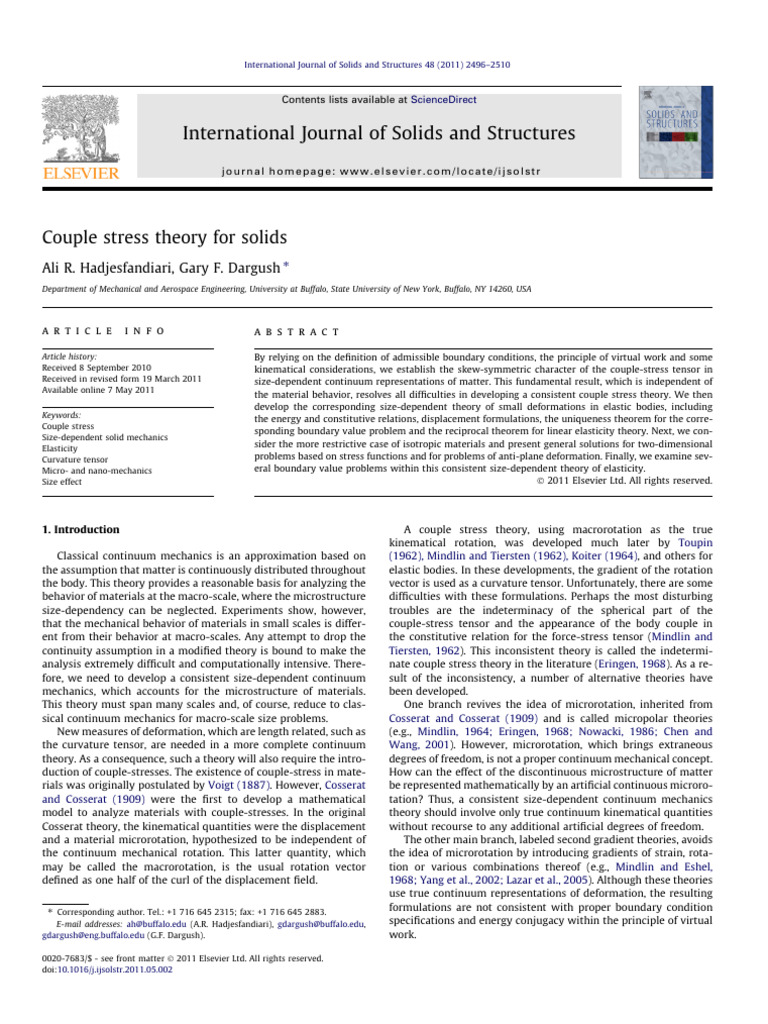 Advancements in Couple Stress Theory | PDF | Continuum Mechanics ...