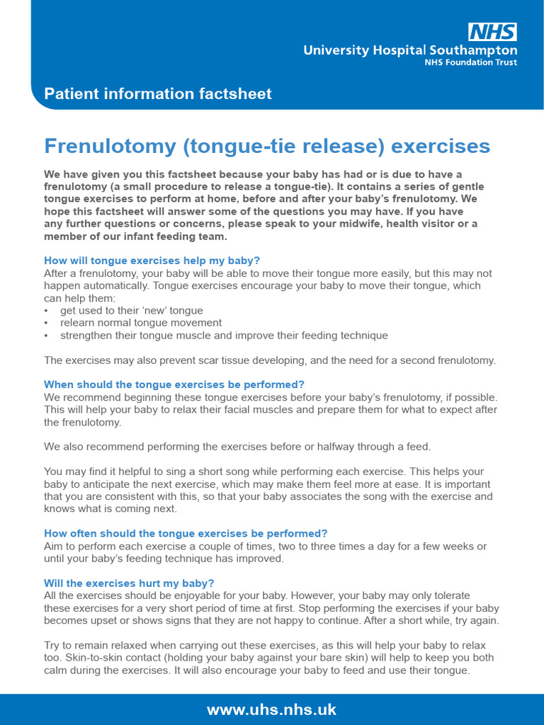 Tongue Exercises for Frenulotomy Care | PDF | Mouth | Midwifery