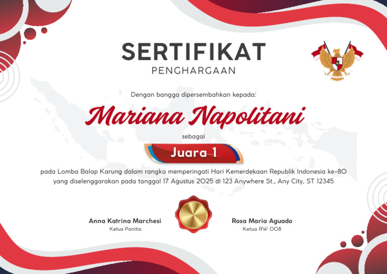 Merah Dan Putih Modern Sertifikat Penghargaan Juara Lomba 17 Agustus | PDF