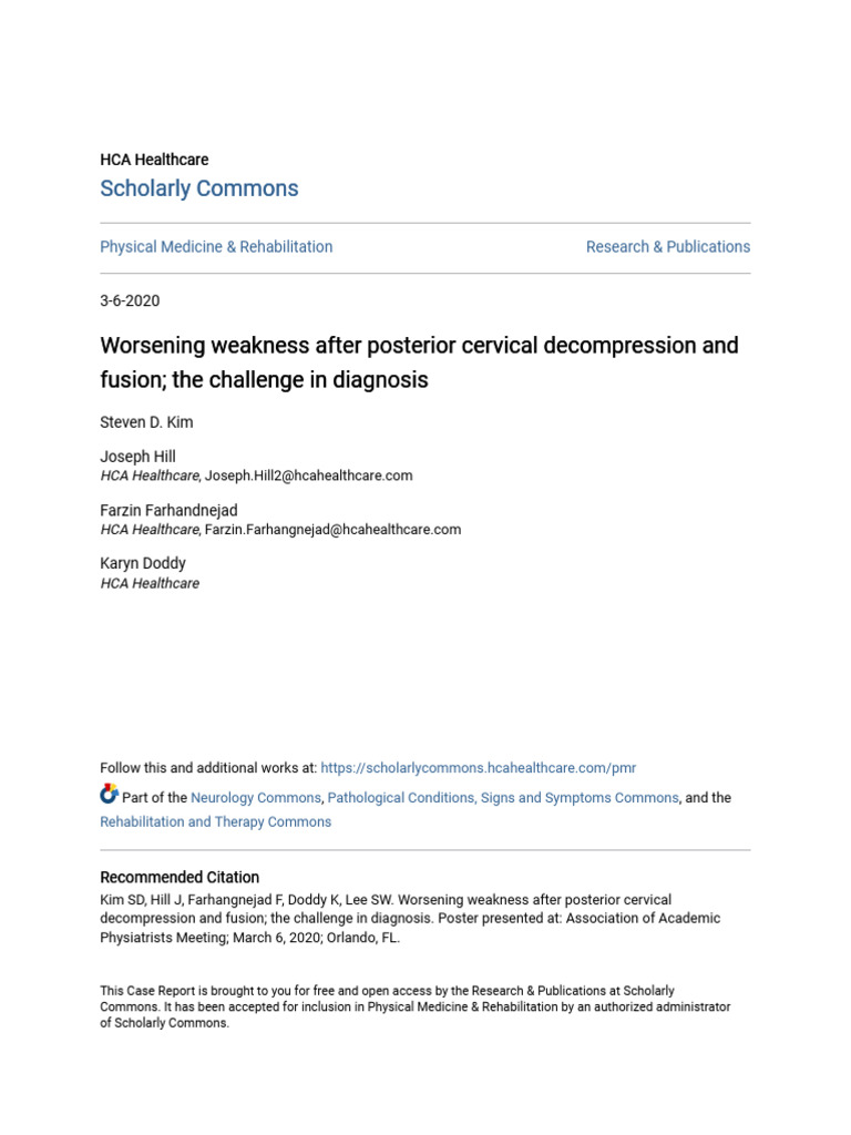 Worsening Weakness After Posterior Cervical Decompression and Fus | PDF ...