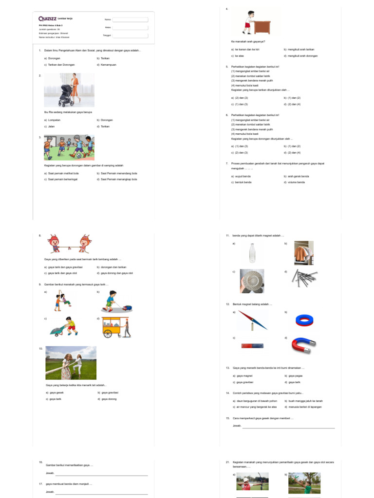 PH IPAS Kelas 4 Bab 3 - Quizizz | PDF