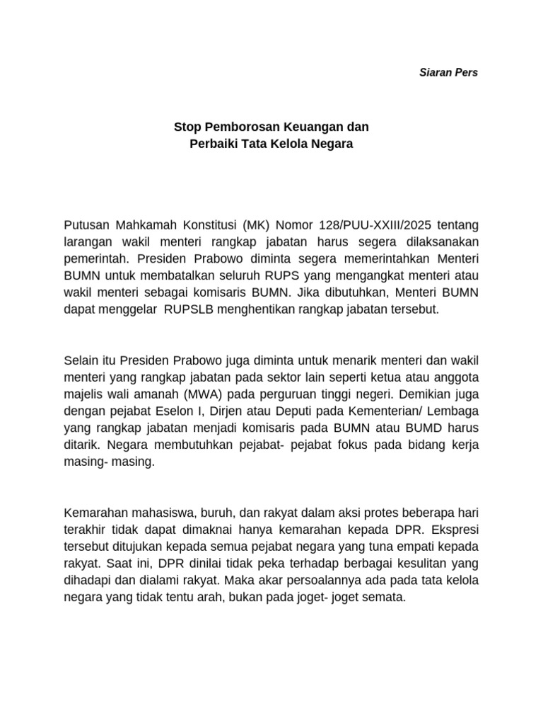 Hentikan Pemborosan dan Korupsi Negara | PDF