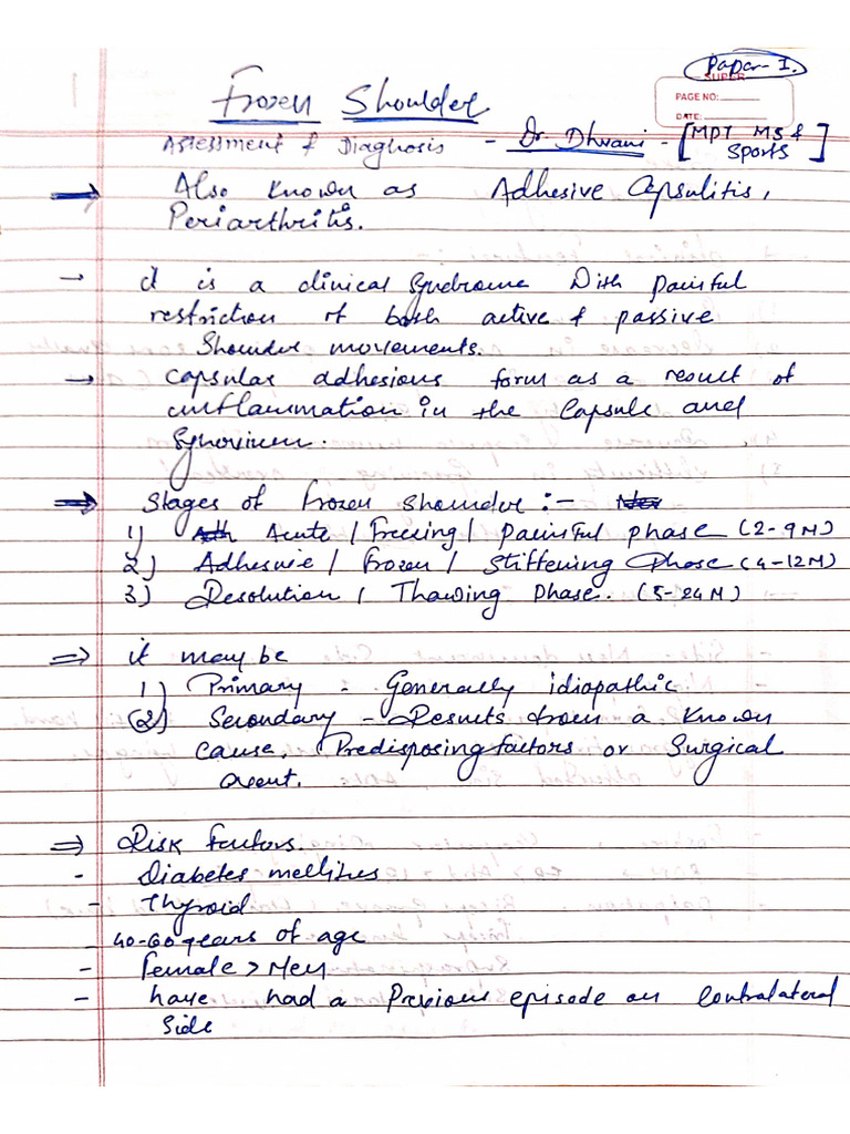 Frozen Shoulder Assessment N Mx. | PDF