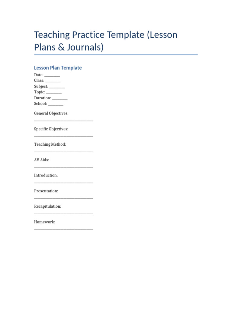 Lesson Plan & Journal Template | PDF