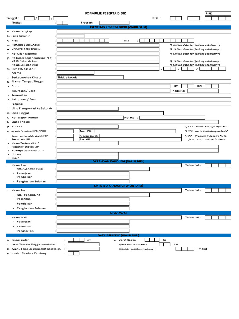 Formulir Data Siswa Baru | PDF
