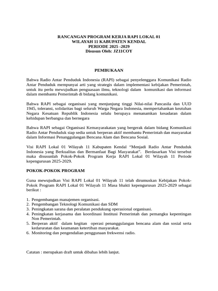 Program Kerja RAPI Kendal 2025-2029 | PDF