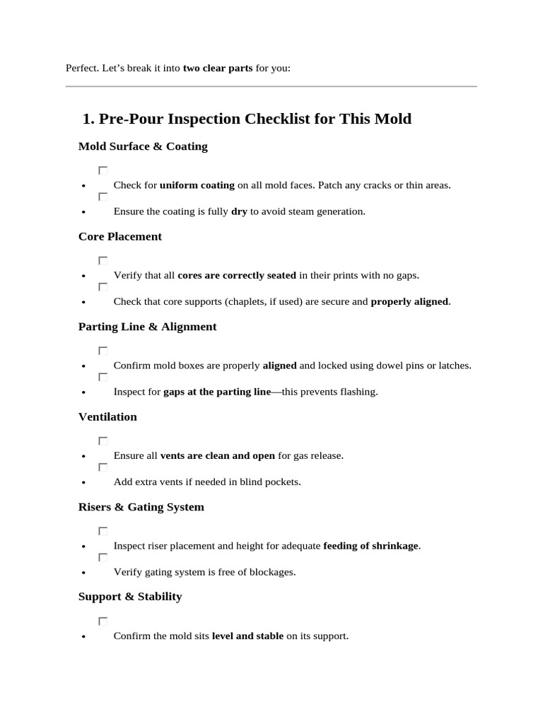 Step-By-step Checklist For Pre-Pour Inspection For This Mold | PDF ...