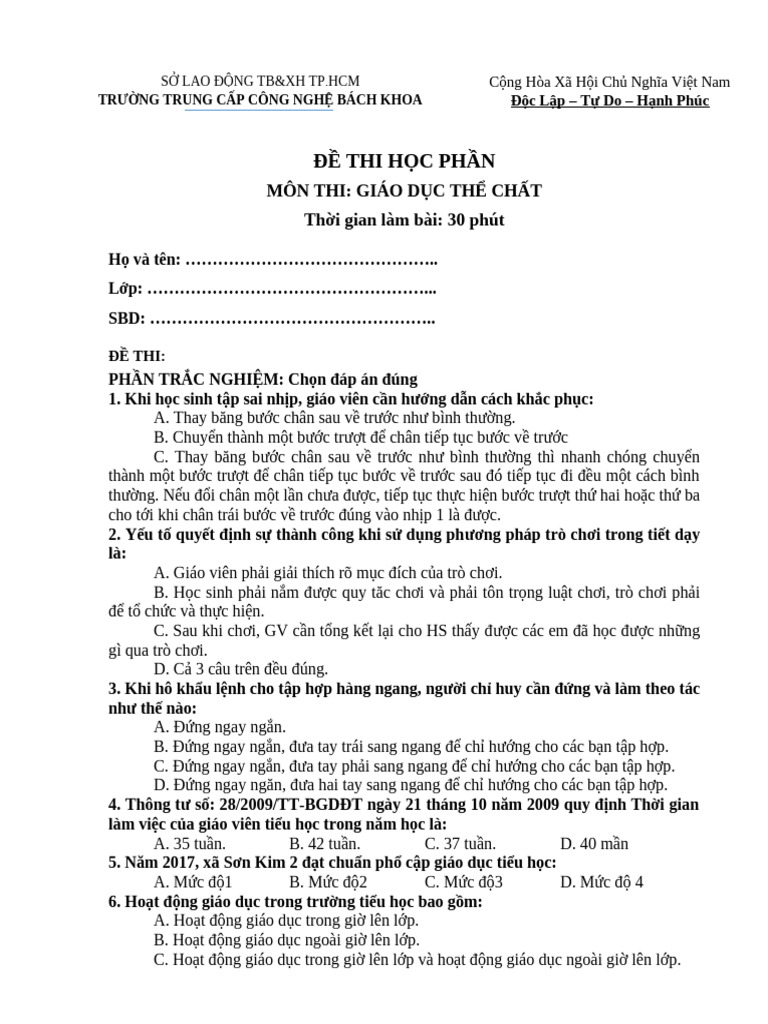 đề thi gdtc | PDF