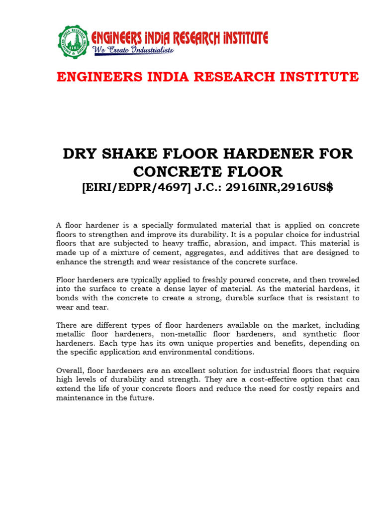 Dry Shake Floor Hardener Guide | PDF | Concrete | Secondary Sector Of ...