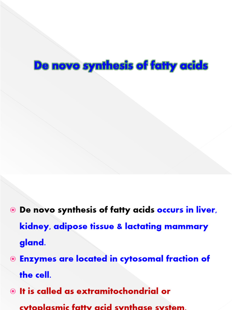 De Novo Fatty Acid Synthesis Overview | PDF | Biosynthesis | Adenosine ...