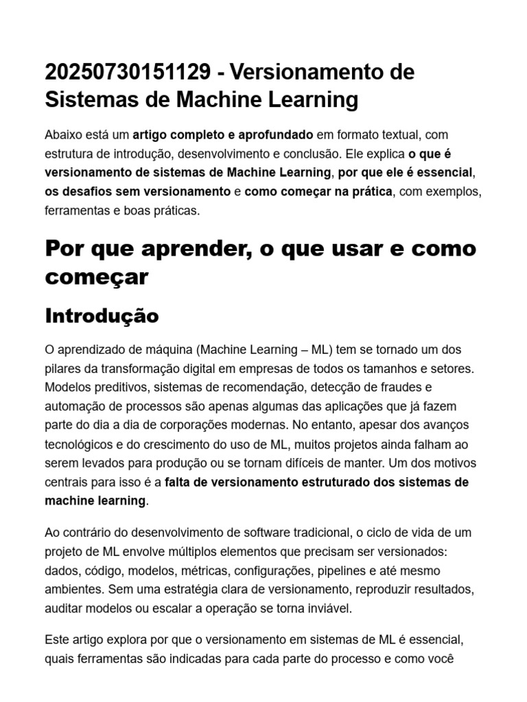 Versionamento em Machine Learning: Guia Prático | PDF | Aprendizado de ...