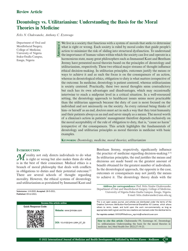 Deontology Vs Utilitarianism Understanding The.3 | PDF | Utilitarianism ...