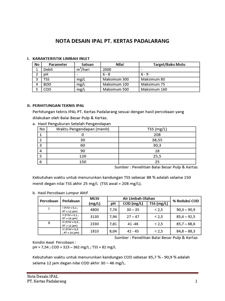 Nota Desain Ipal PTKP | PDF