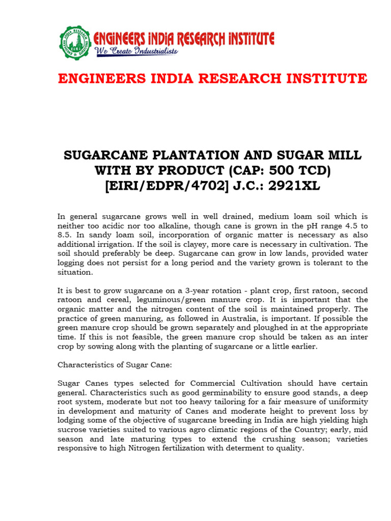 500 TCD Jaggery Plant Project Report | PDF | Sugarcane | Sugar