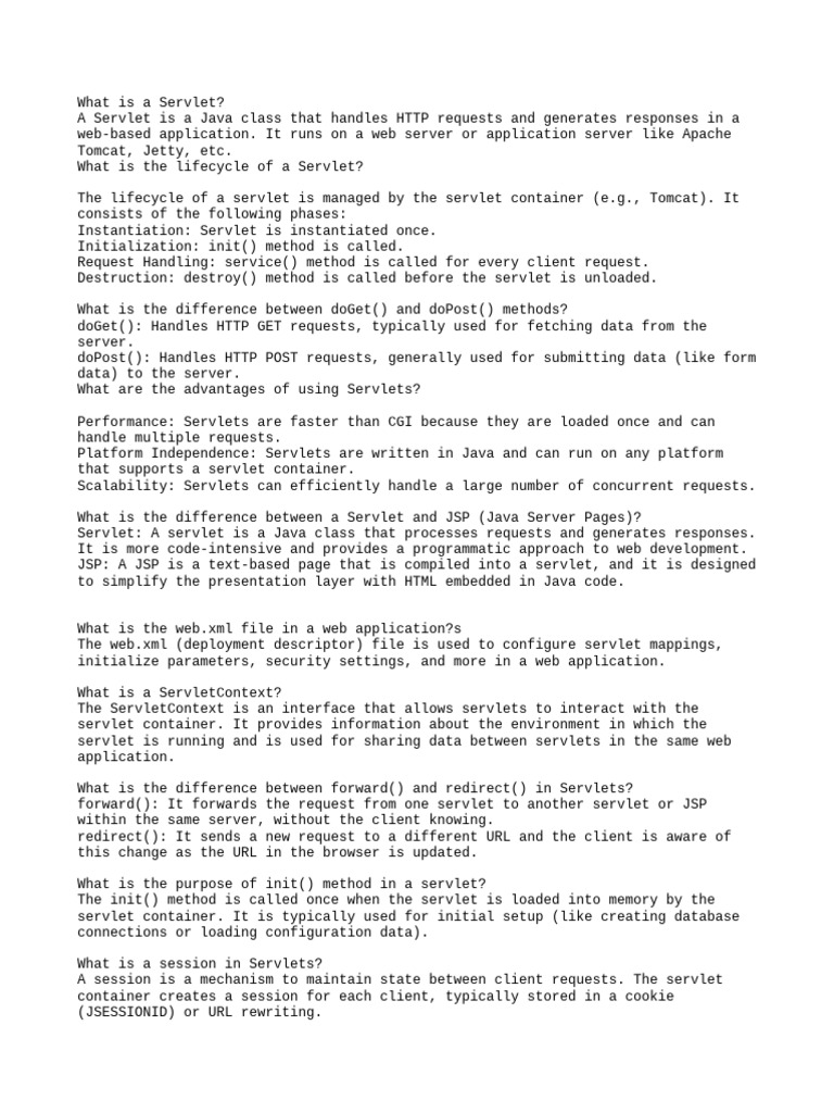 Servlet Interview Questions | PDF | Web Server | Internet & Web