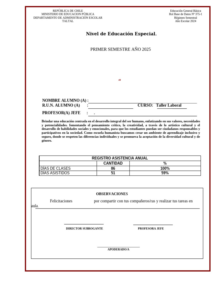 INFORME semestral 2025 - | PDF | Escuelas | Maestros