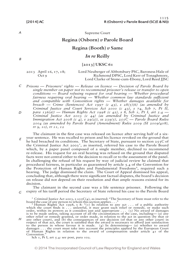 R V Parole Board 2014 | PDF | Legal Remedy | Appeal