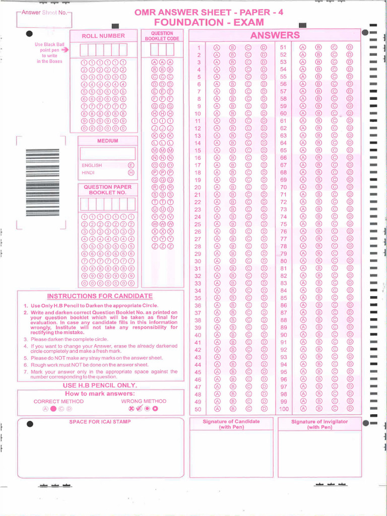 BE Paper 4 Specimen OMR | PDF