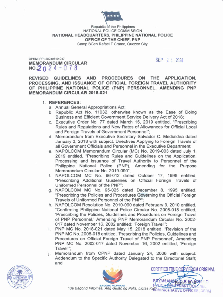PNP MC No. 2024 078 Revised Guidelines and Procedures On The ...