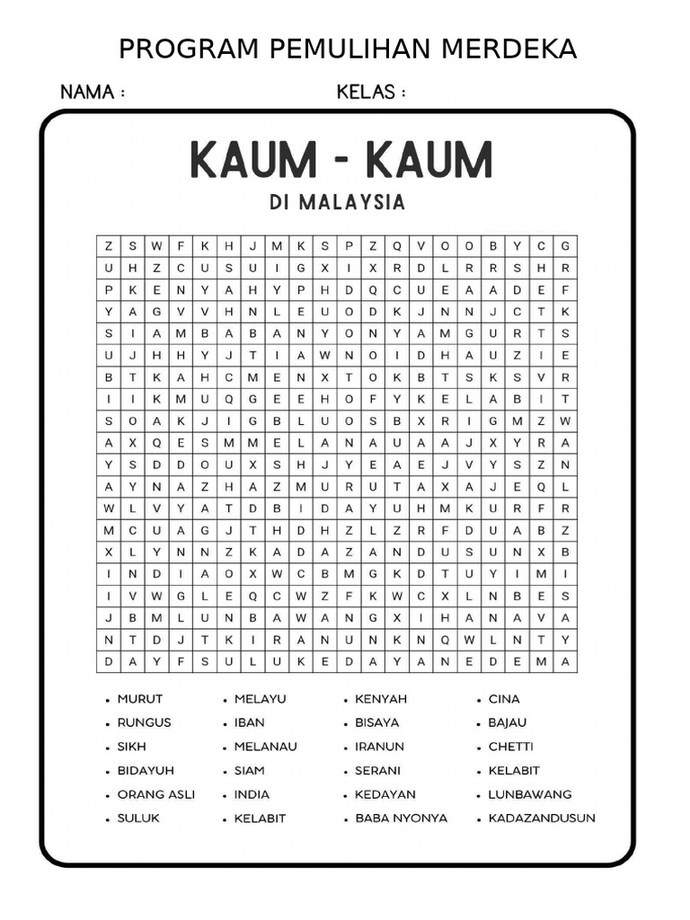 Cari Perkataan Tersembunyi Merdeka | PDF