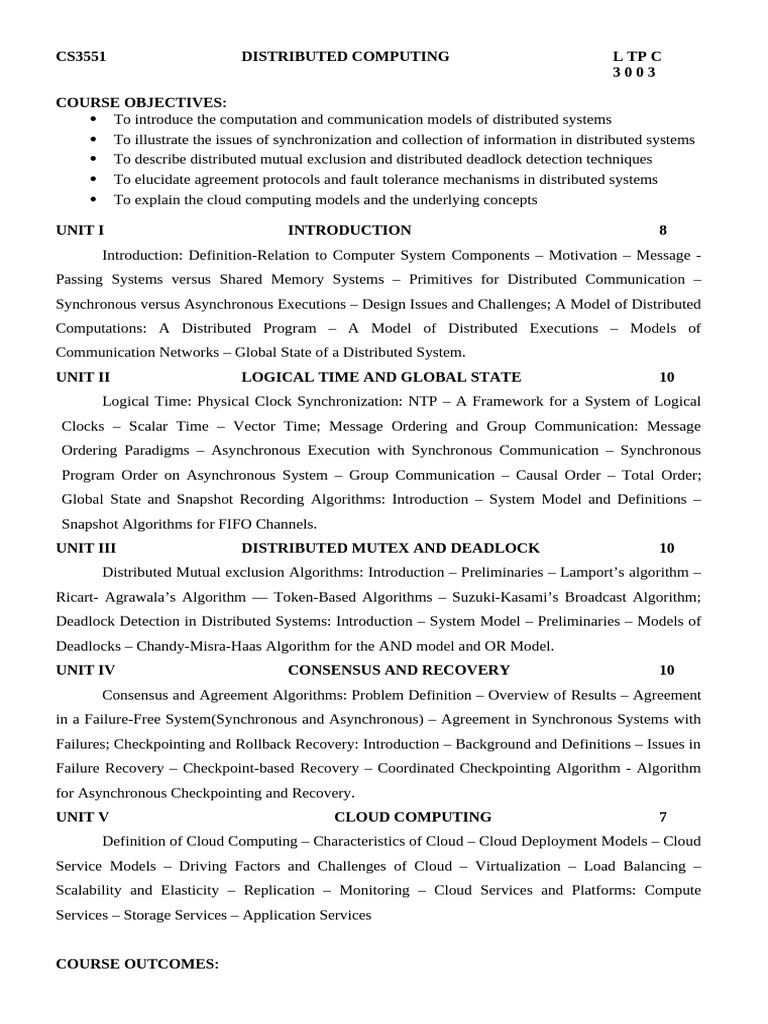 3.Cs3551 Distributed Computing L T P C 3 0 0 3 | PDF | Distributed Computing | Concurrent Computing