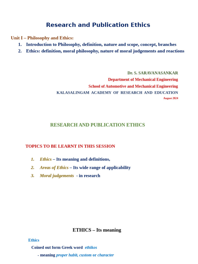 Research and Publication Ethics Overview | PDF | Morality