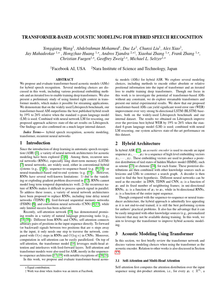 Transformer Acoustic Models for Speech Recognition | PDF | Speech ...
