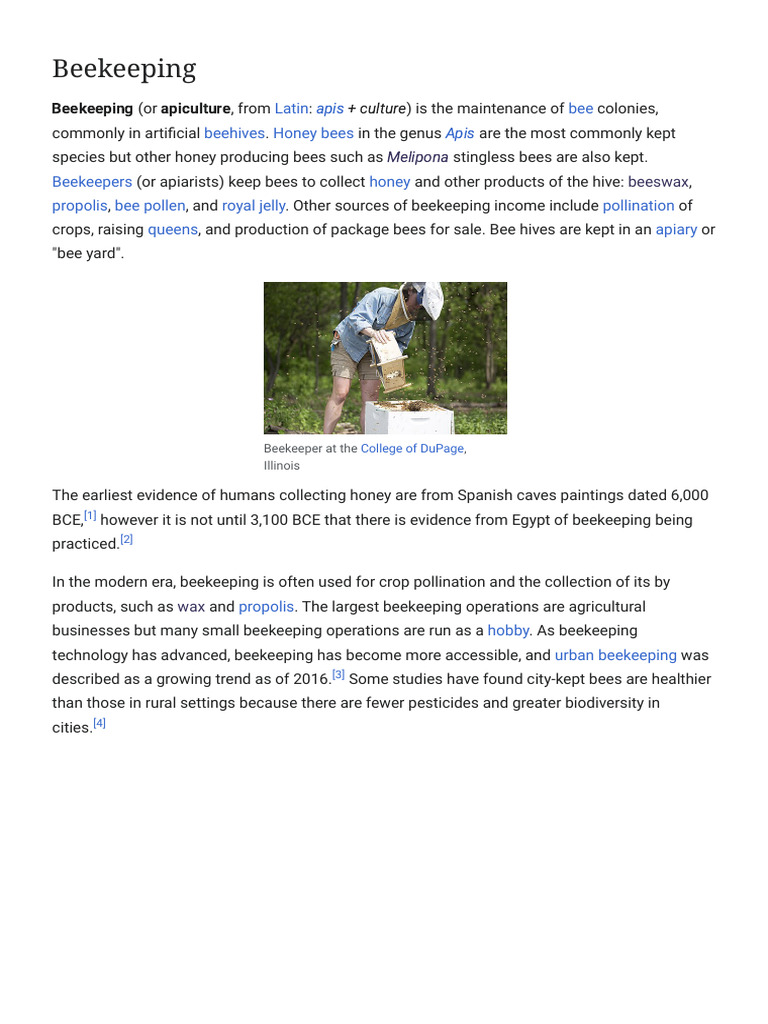 Beekeeping - Wikipedia | PDF | Beekeeping | Beehive