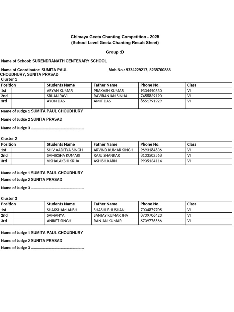 School Level Result Sheet | PDF