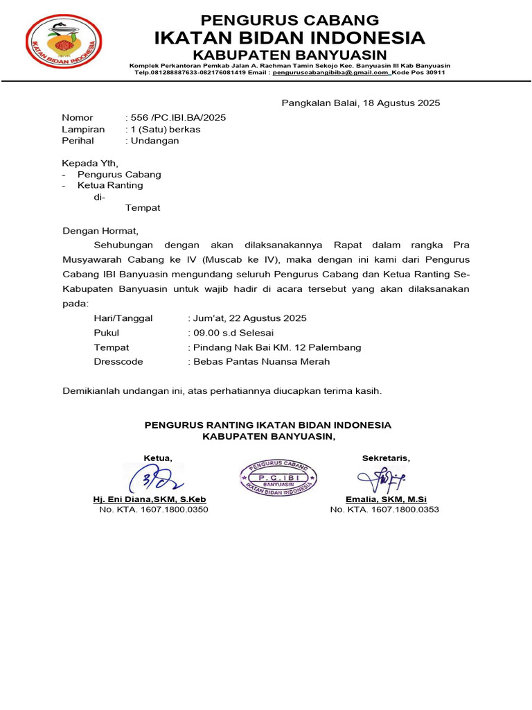 Undangan Rapat Muscab IV IBI Banyuasin | PDF
