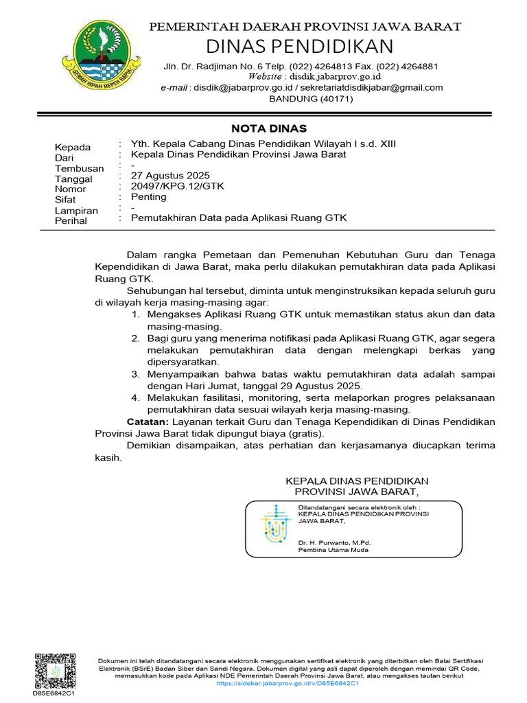 Pemutakhiran Data Aplikasi Ruang GTK | PDF