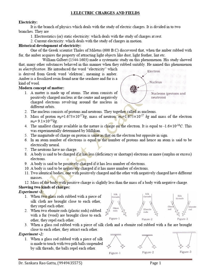 2.1.electric Charges and Fields | PDF | Electric Charge | Electron