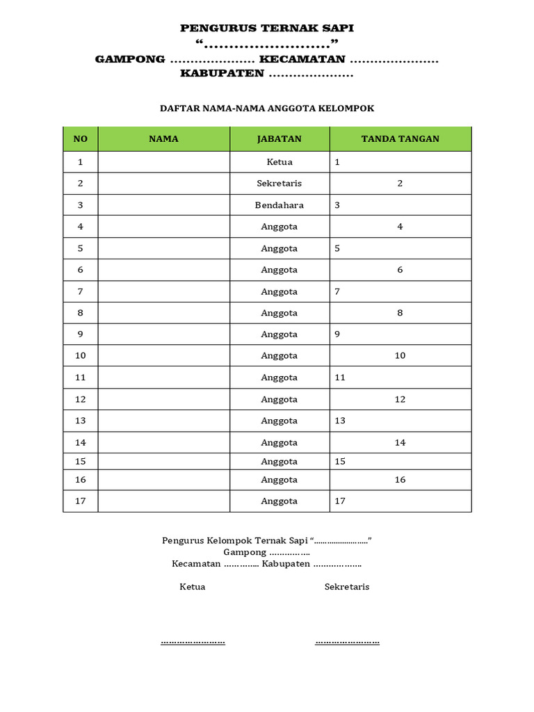 Contoh Struktur Pengurus Ternak Sapi | PDF