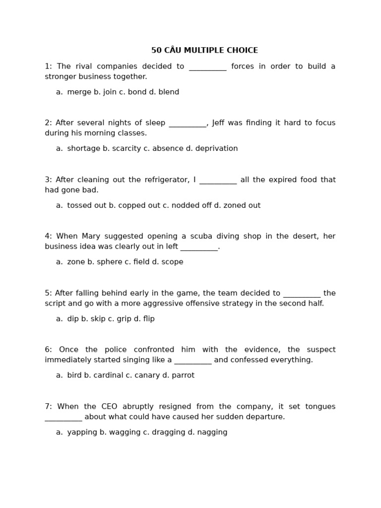 50 Multiple Choice Questions for Practice | PDF