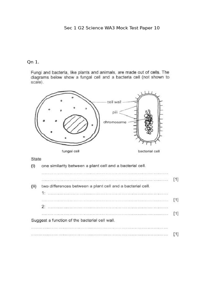 Sec 1 G2 Science WA3 Mock Test Paper 10 | PDF